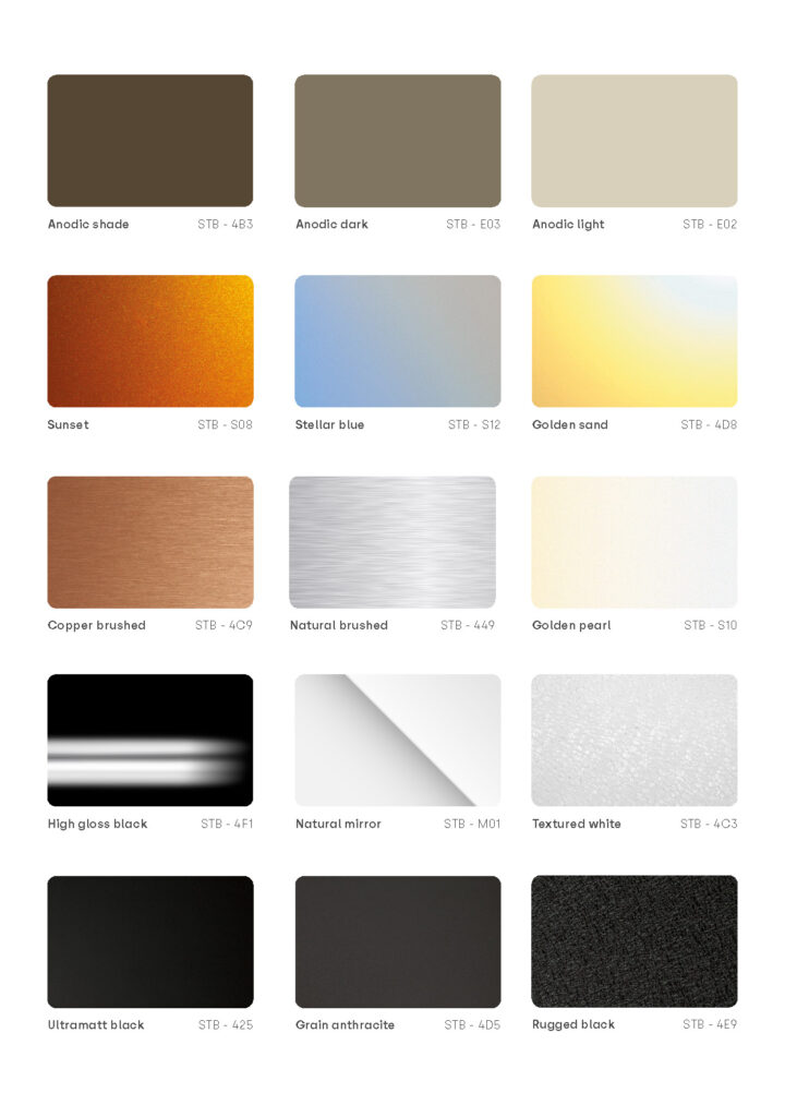 GAMA DE COLORES Y ACABADOS PARA EL PANEL COMPOSITE ALUCOBOND